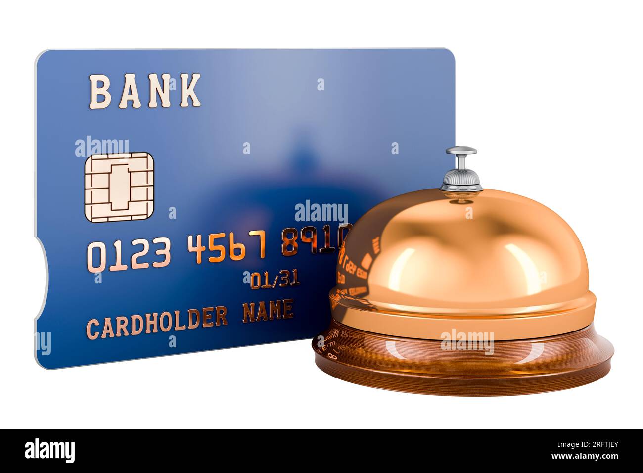 Credit card with reception bell, 3D rendering isolated on white ...