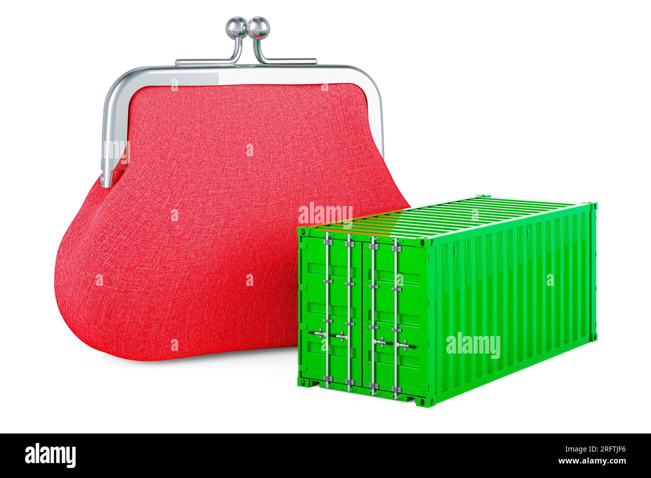 Cargo container with coin purse, 3D rendering isolated on white ...