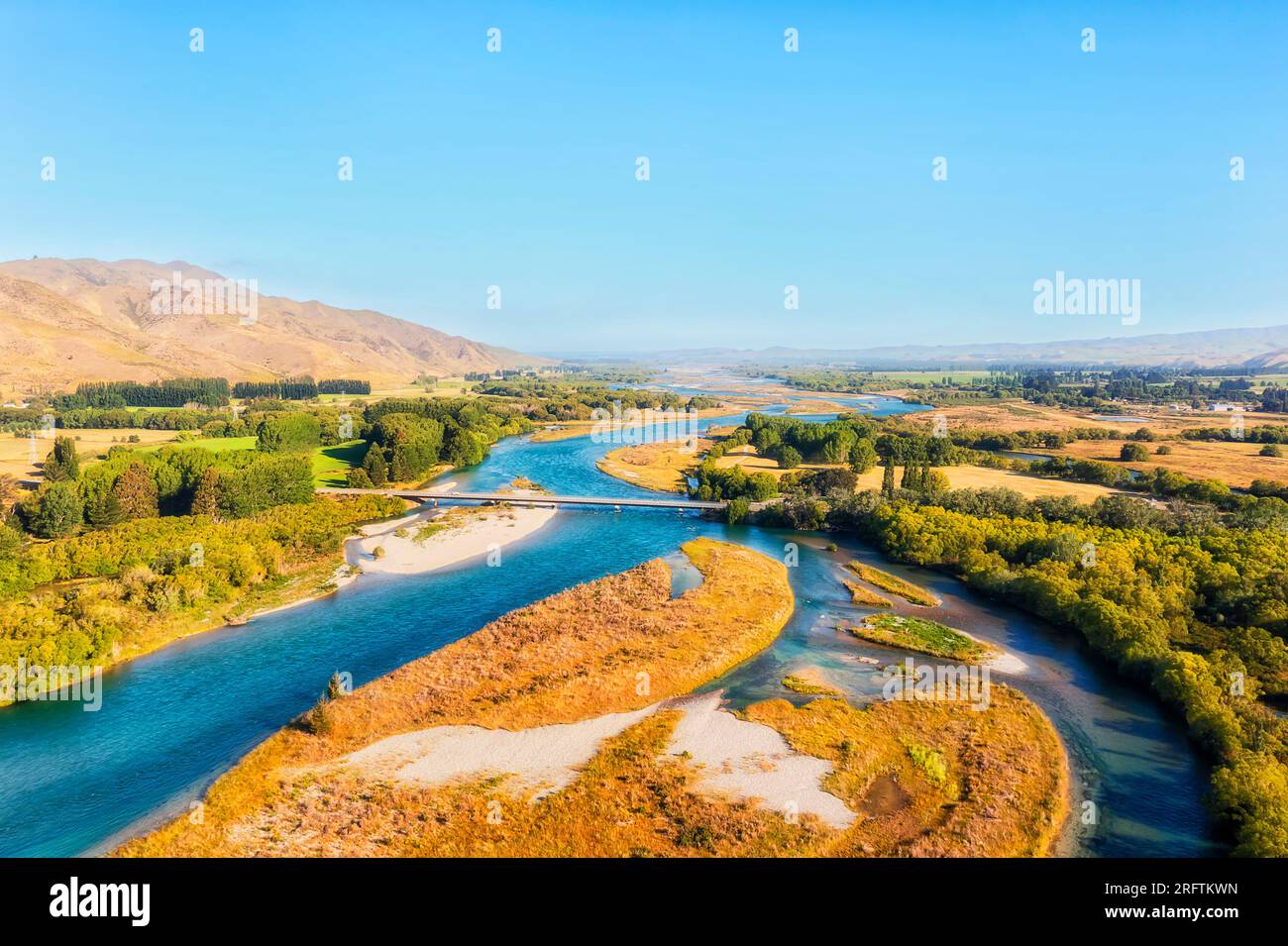 Bridge across Waitaki river in Otago region of New Zealand at Kurow ...