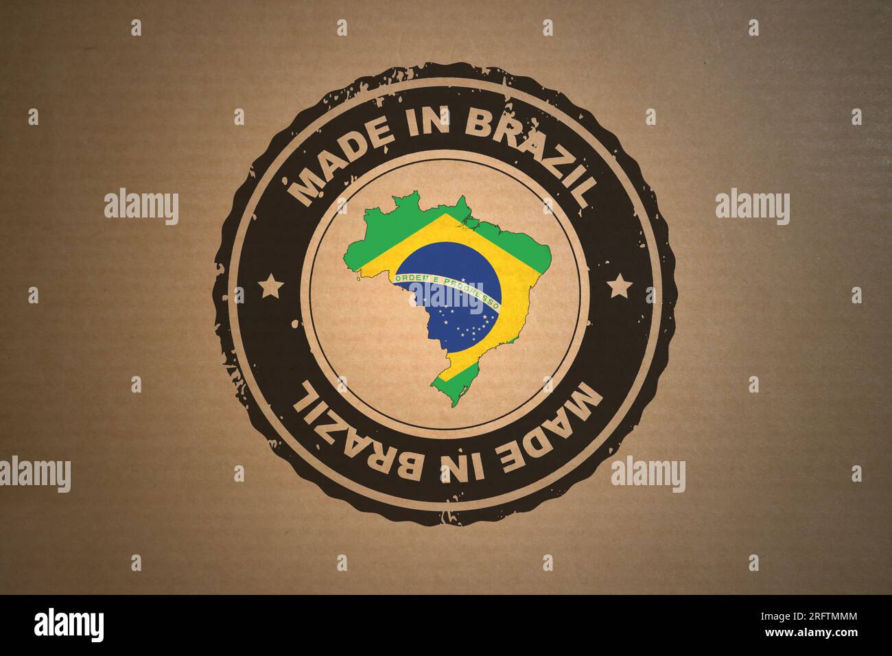 Brown paper with in its middle a retro style stamp Made in Brazil ...