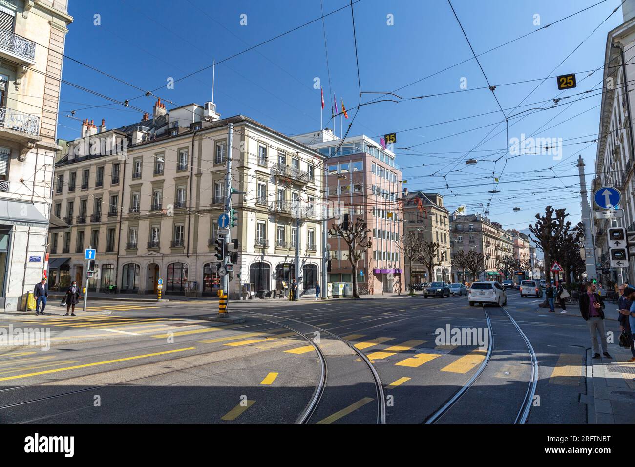 Geneva, Switzerland - MAR 24, 2022: Generic architecture and street ...