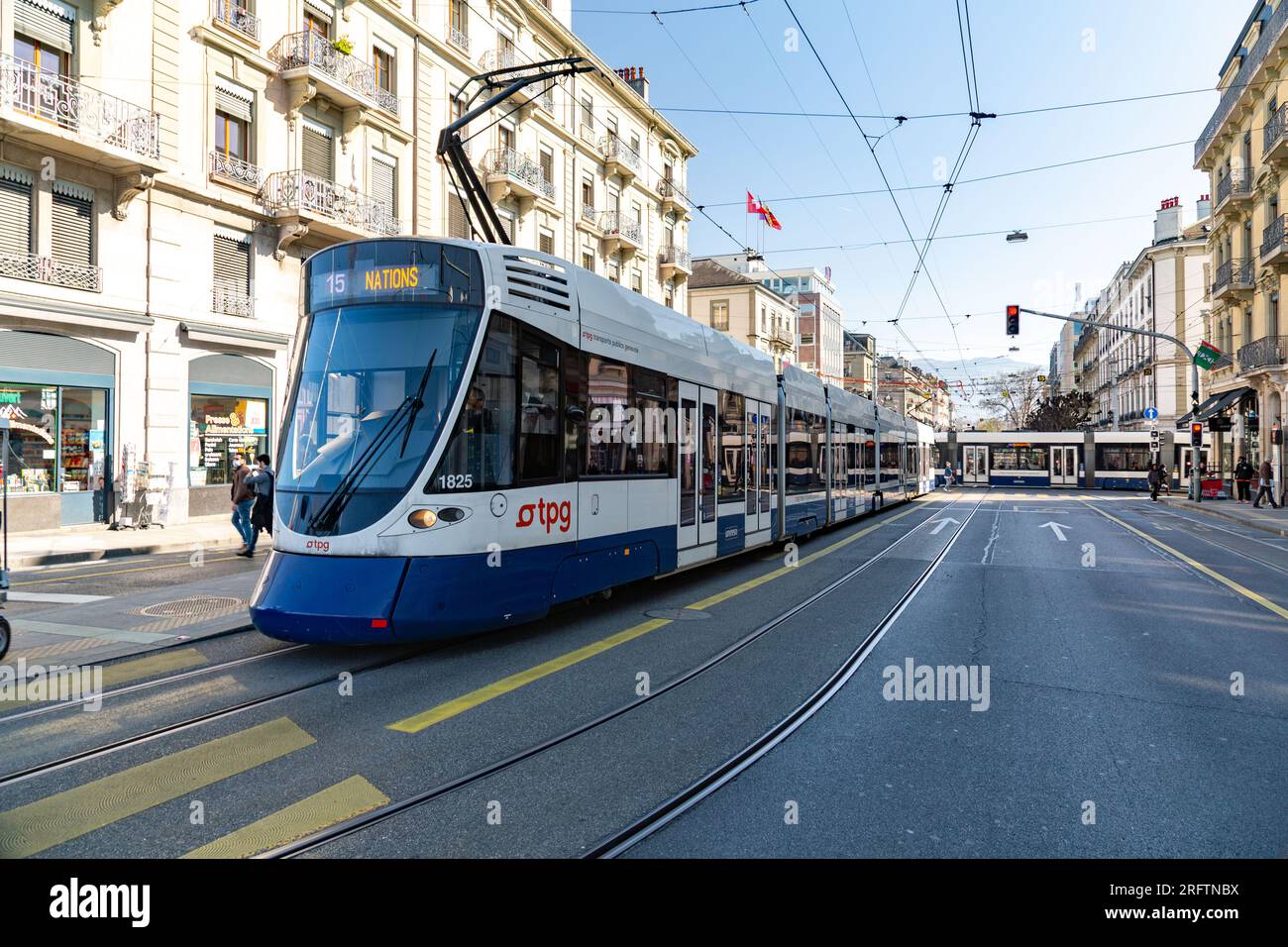 Geneva, Switzerland - MAR 24, 2022: Public lightrail tram in Geneva ...