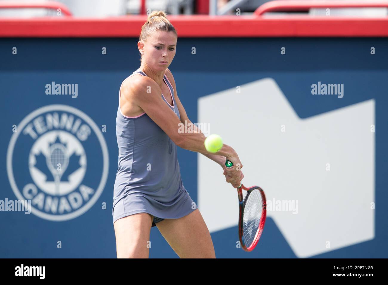 August 05, 2023: Camila Giorgi hits a backhand during the WTA National ...