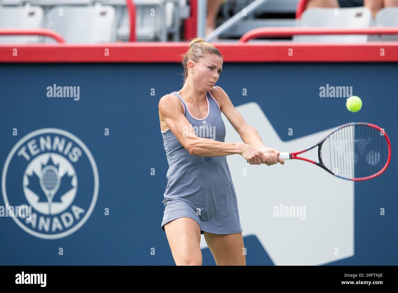 August 05, 2023: Camila Giorgi hits a backhand during the WTA National ...