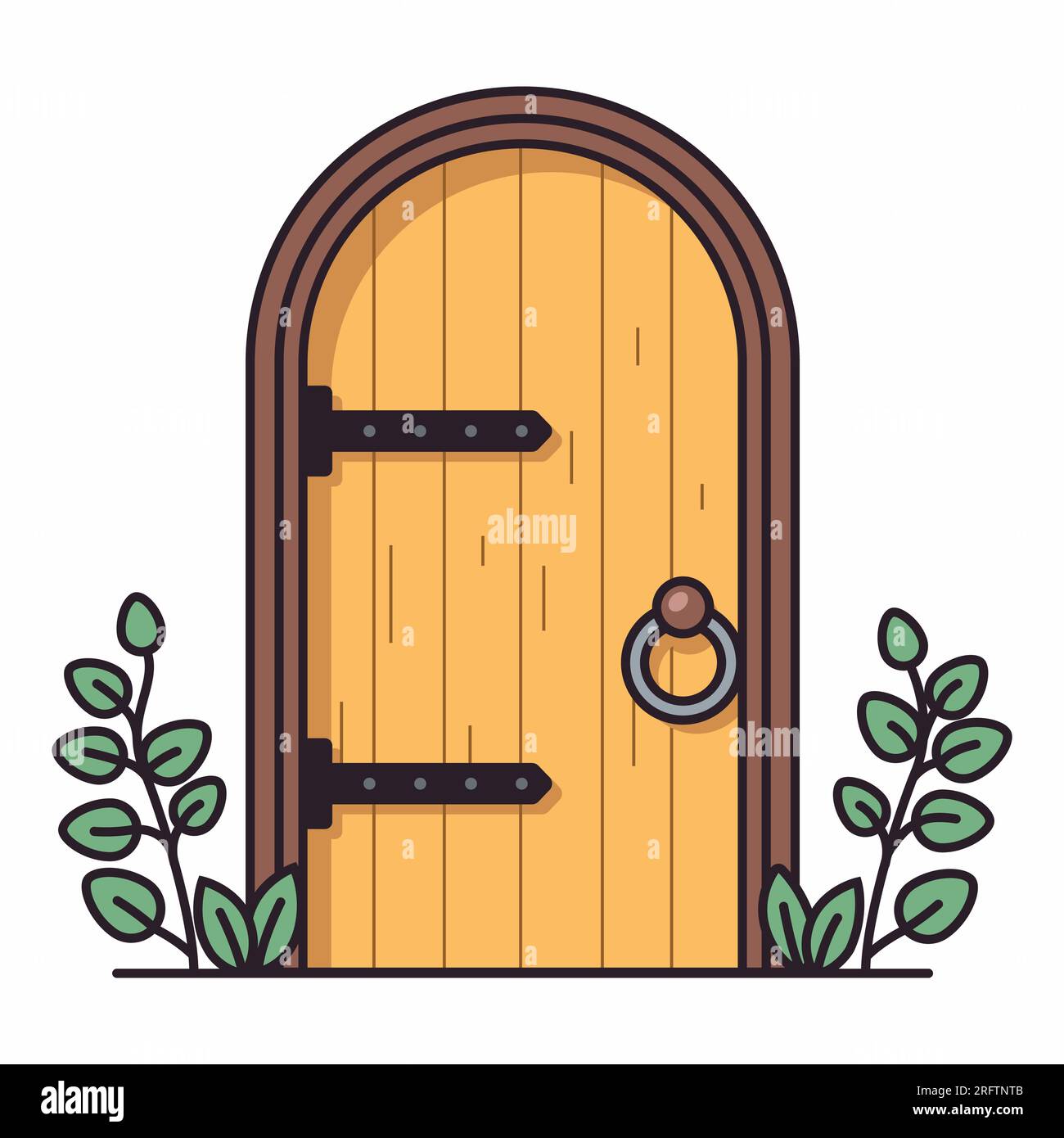 wooden medieval door with a stroke. flat vector illustration Stock ...