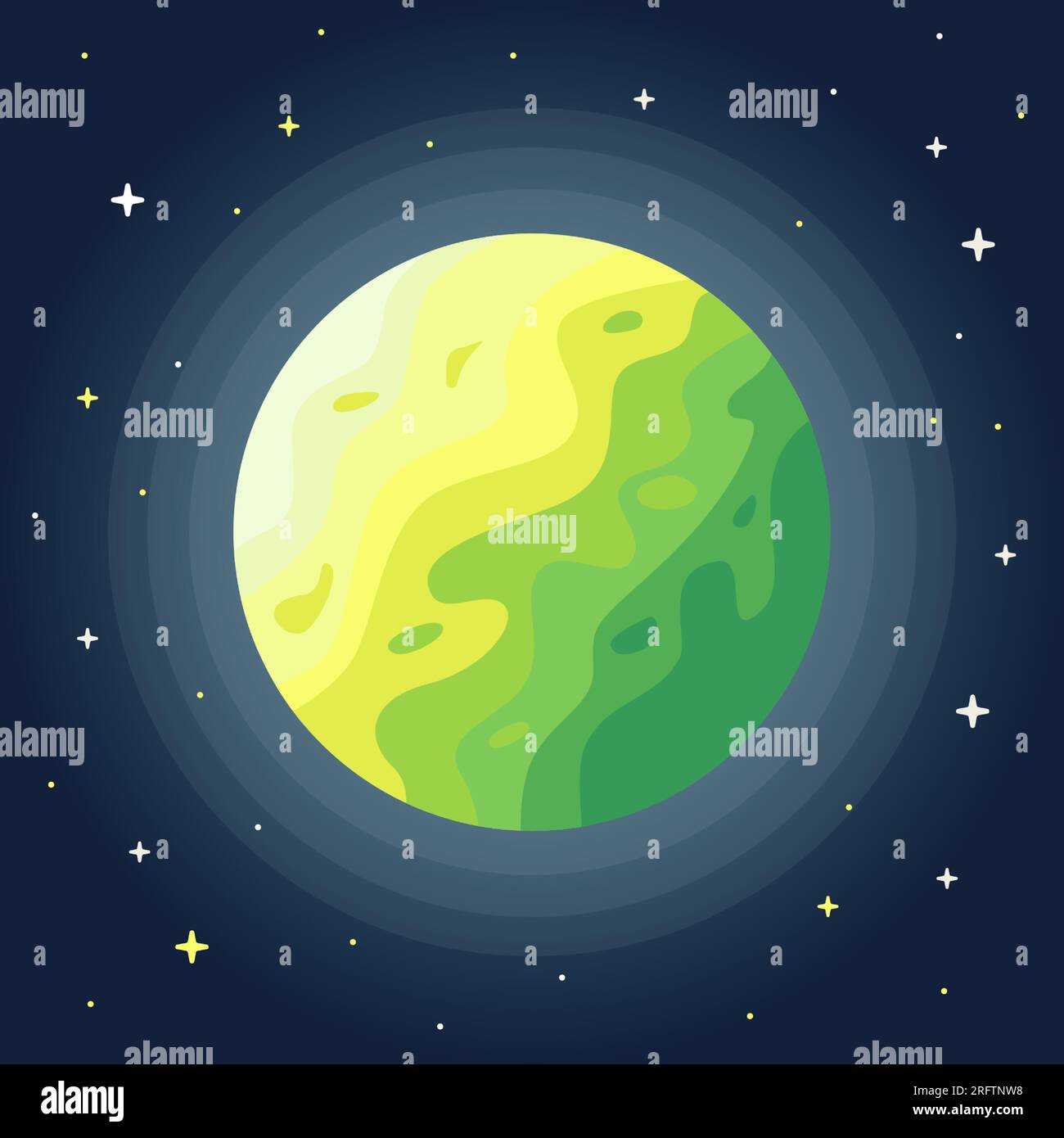 green habitable planet in lifeless space. flat vector illustration ...