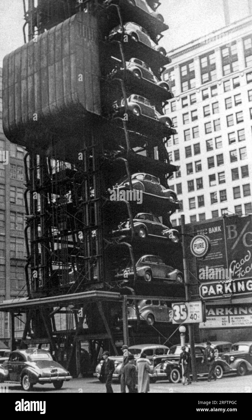 Chicago, Illinois: c. 1941 A vertical parking lot structure in Chicago ...
