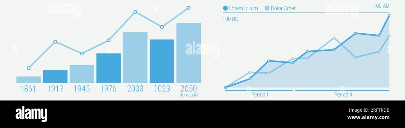 Two vintage blue charts, template for infographics. Two intersecting ...