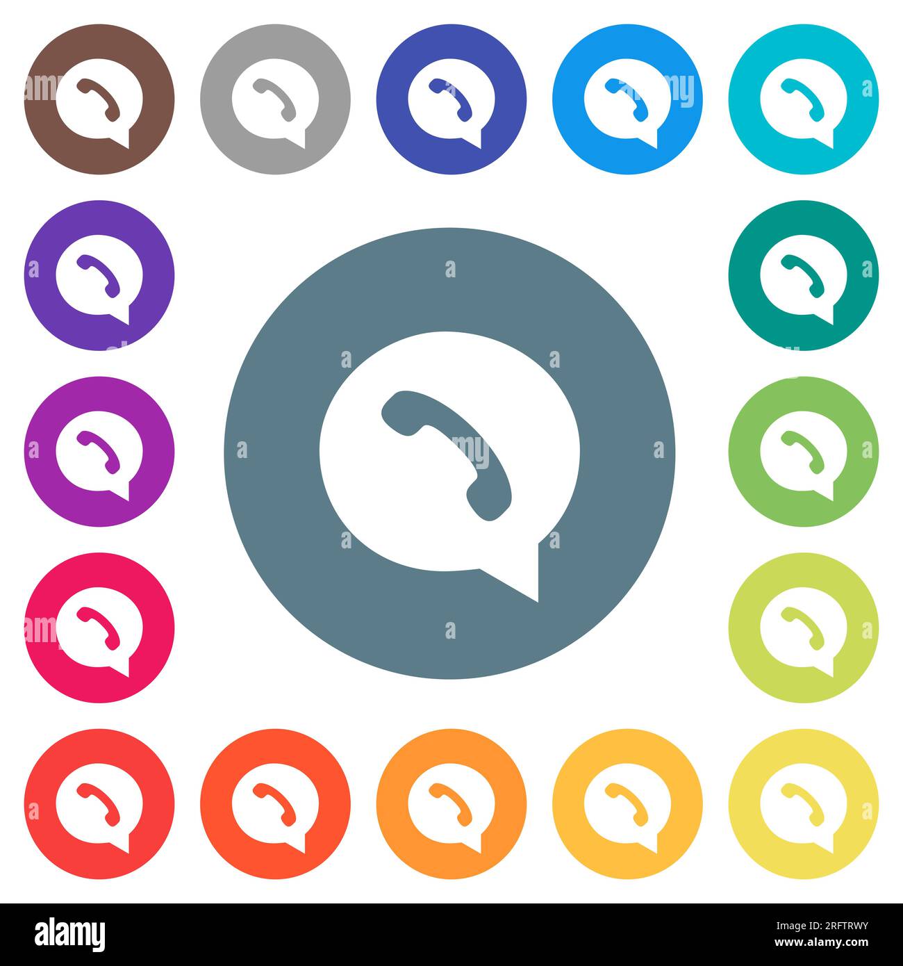 phone in chat bubble solid flat white icons on round color backgrounds ...