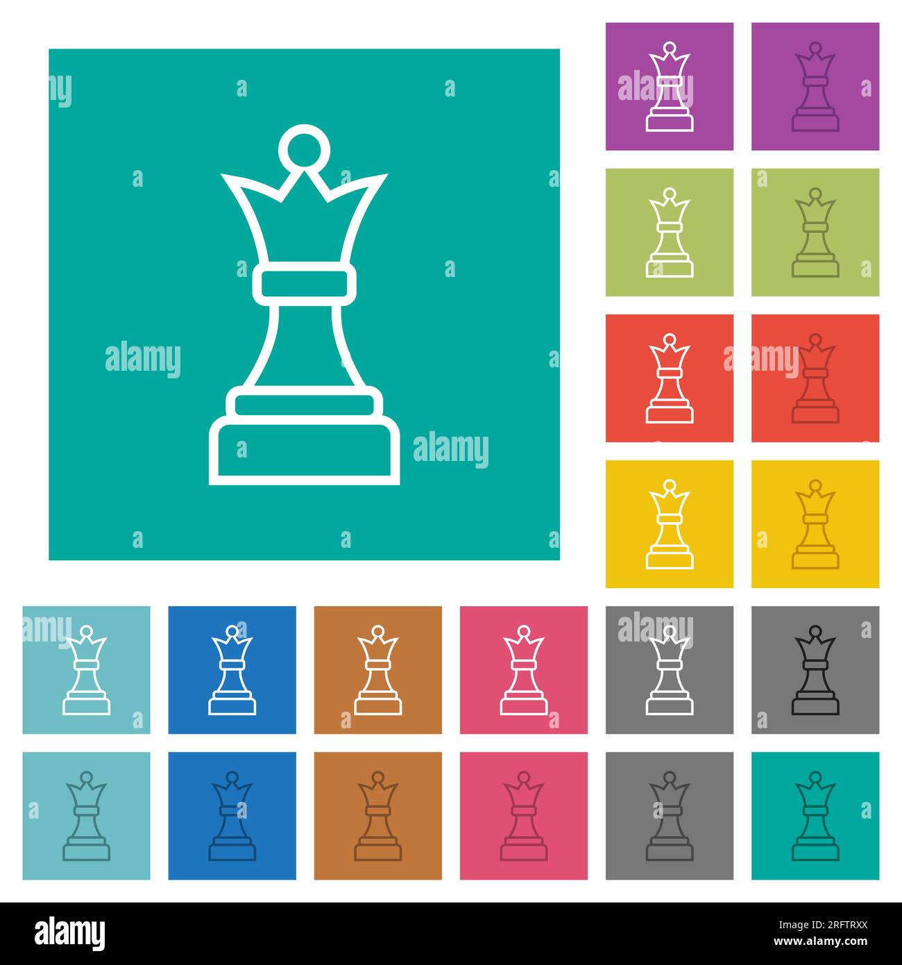 White chess queen multi colored flat icons on plain square backgrounds ...