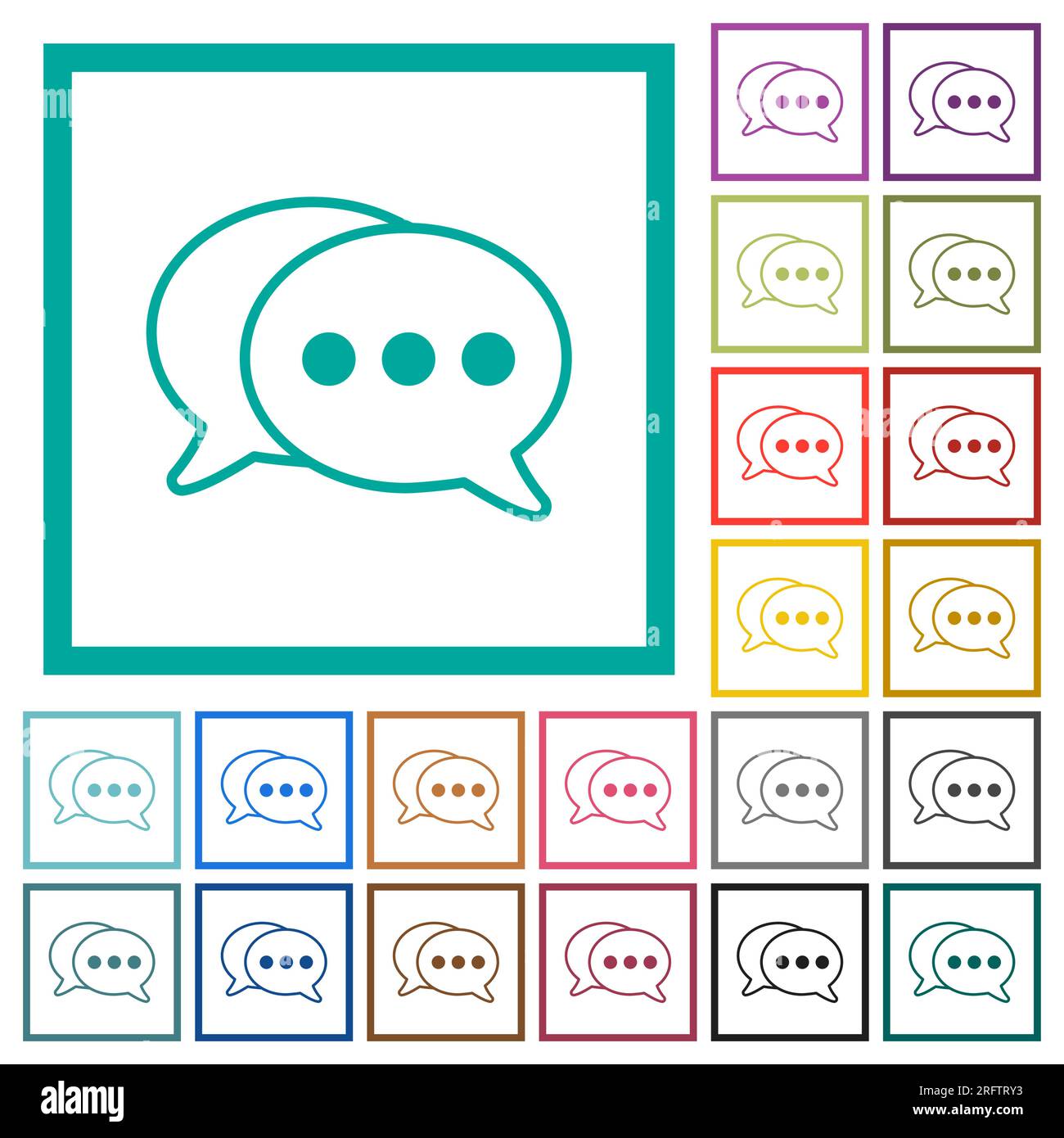 Two oval active chat bubbles outline flat color icons with quadrant ...