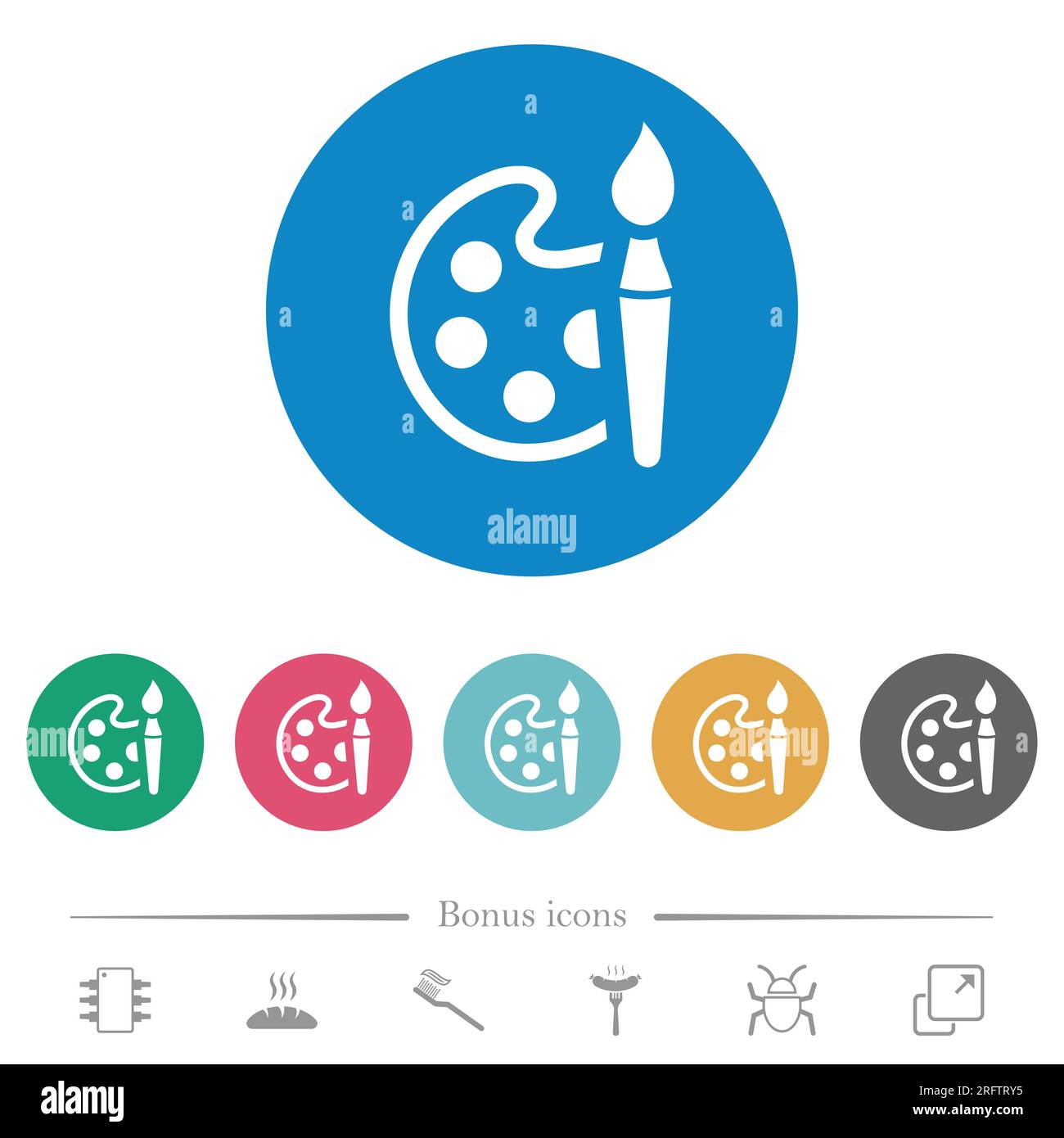 Paint kit alternate flat white icons on round color backgrounds. 6 ...