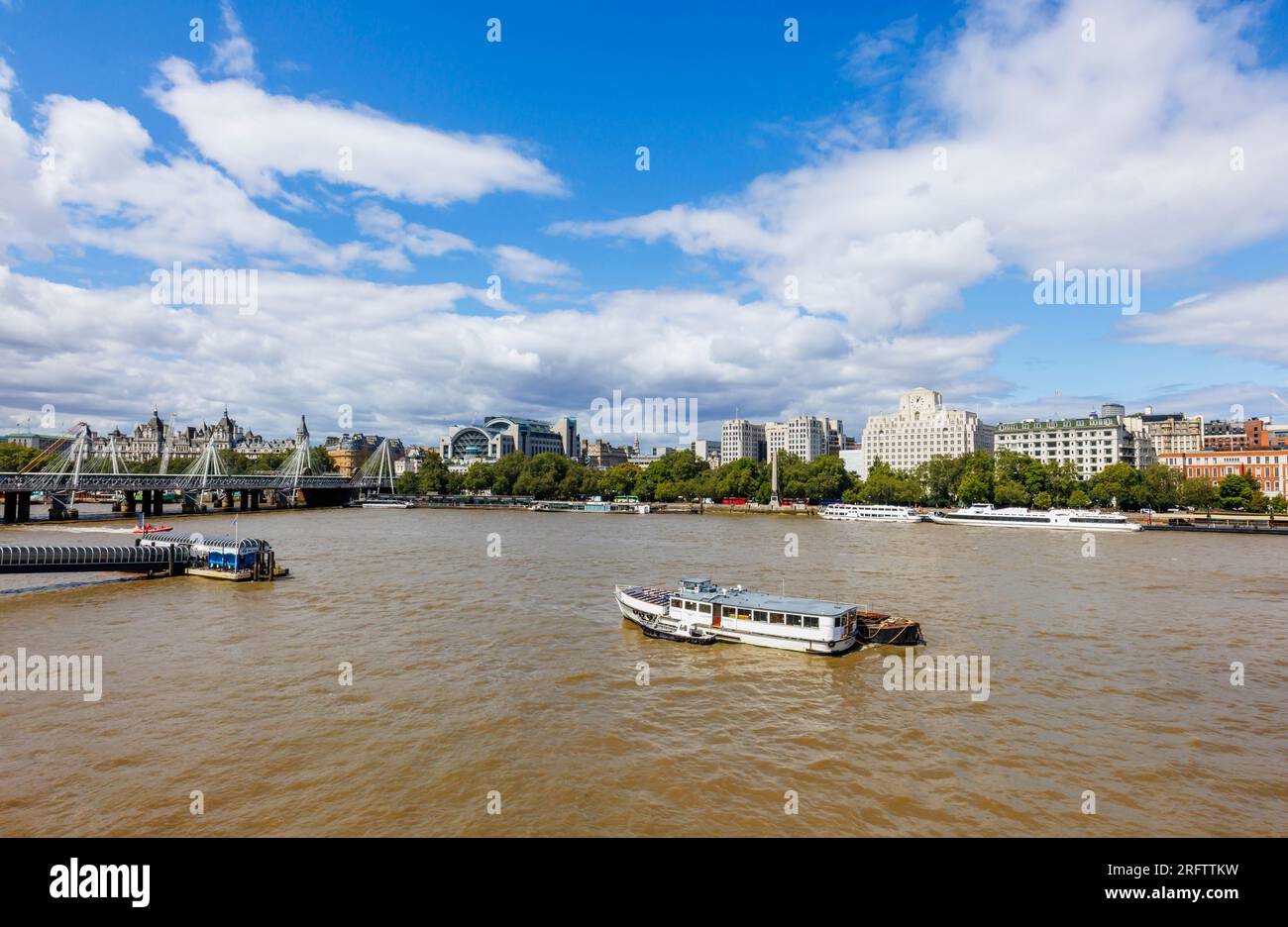 View to Charing Cross Station along Victoria Embankment to Shell Mex ...