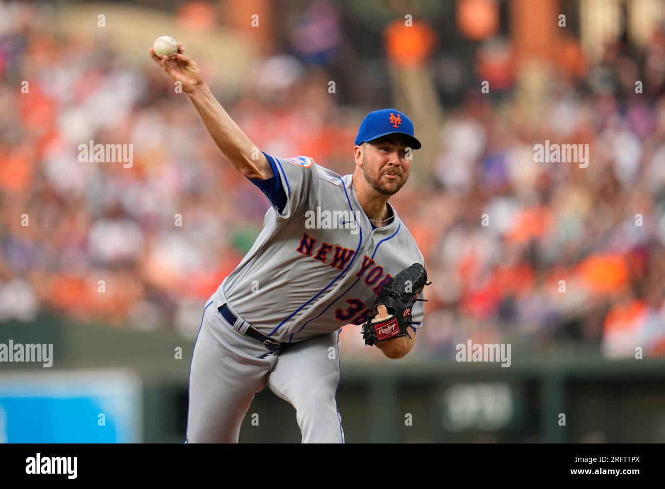 New York Mets starting pitcher Tylor Megill throws to the Baltimore ...