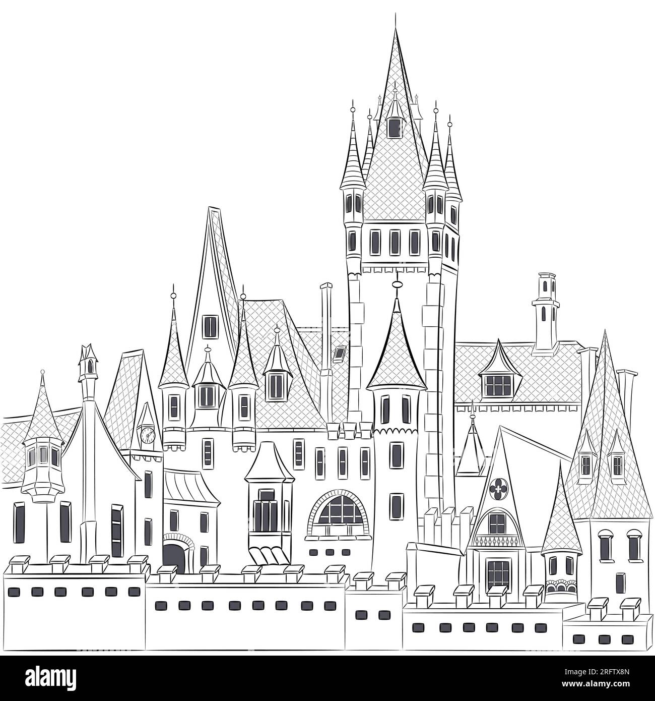 Towers, buildings and fortress wall of the old medieval German castle ...