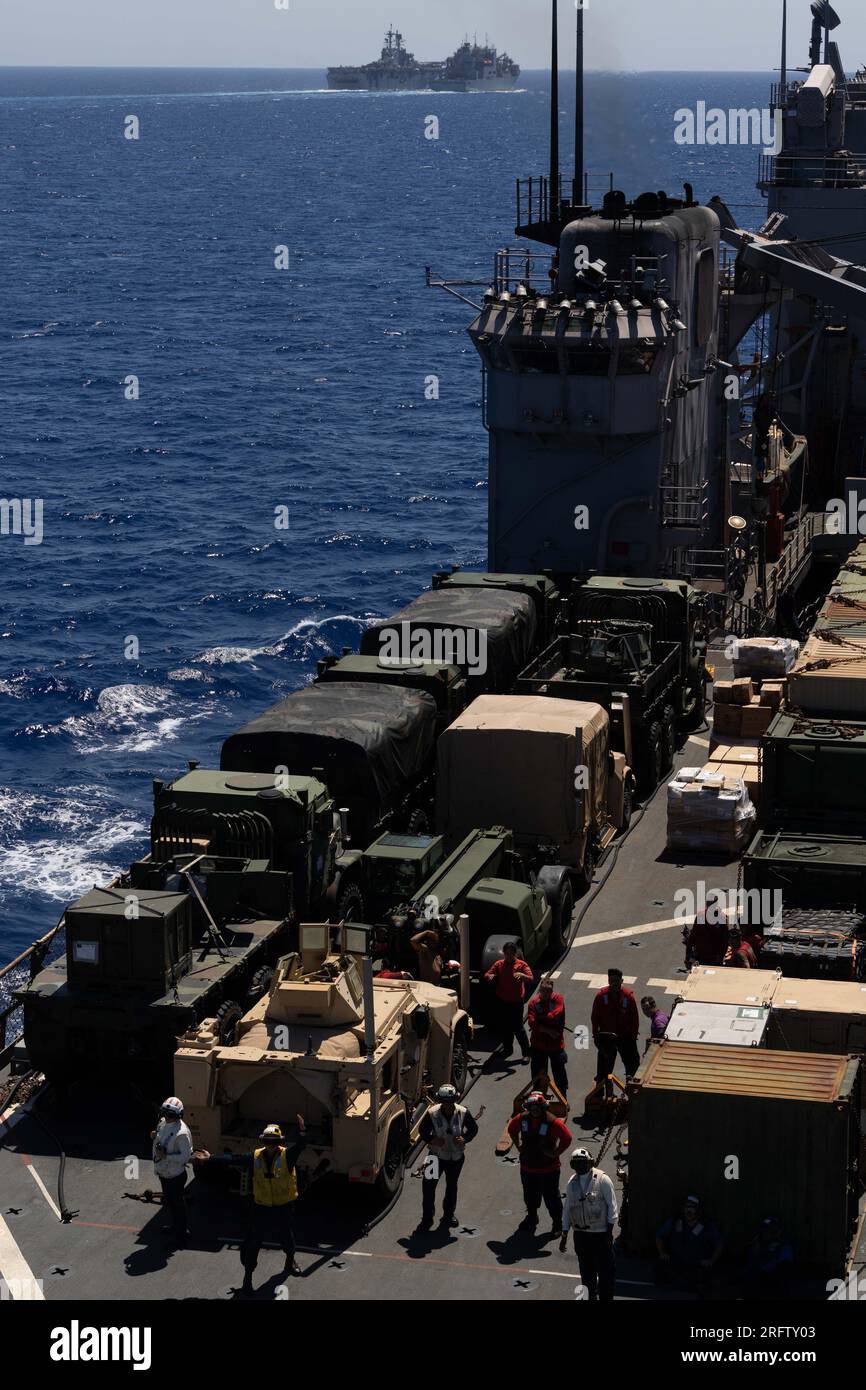 MEDITERRANEAN SEA (Aug. 4, 2023) Sailors aboard the Harpers Ferry-class ...