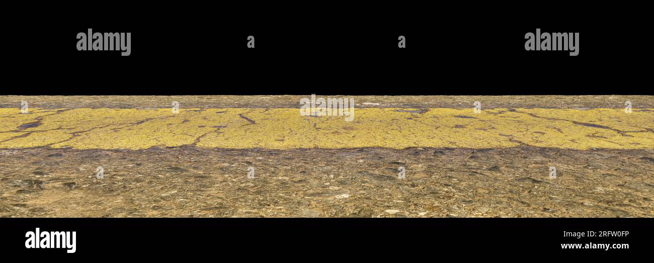 3d illustration of asphalt road wall surface texture with yellow line perspective view Stock ...