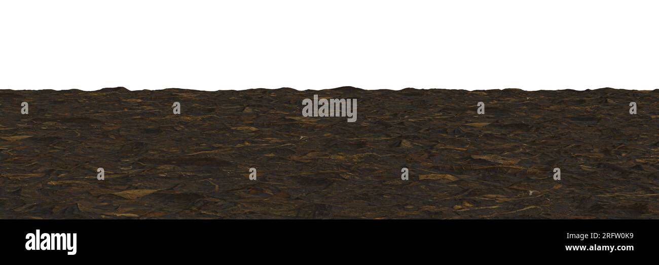 3d illustration of ground surface texture with dry leaves, wet soil ...