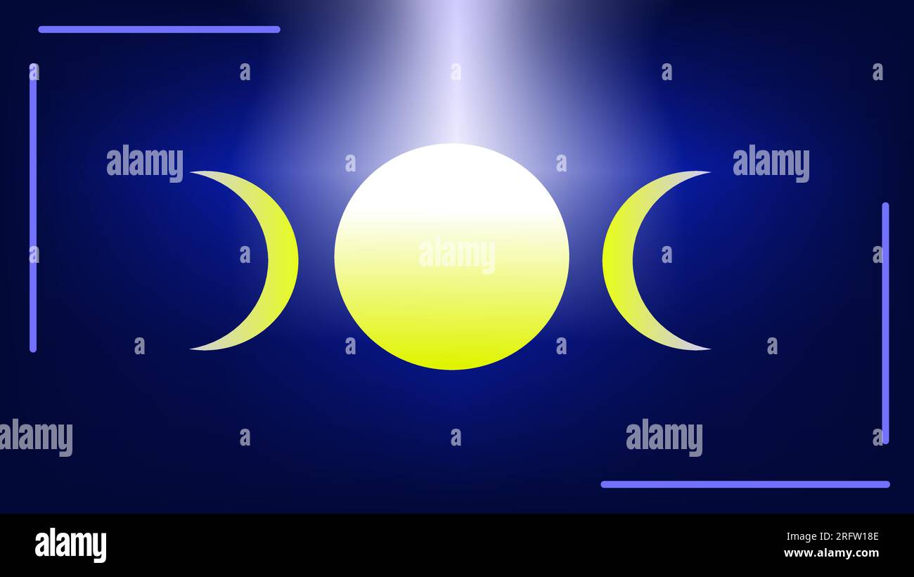 Three golden yellow moon geometric shapes over dark night blue gradient ...