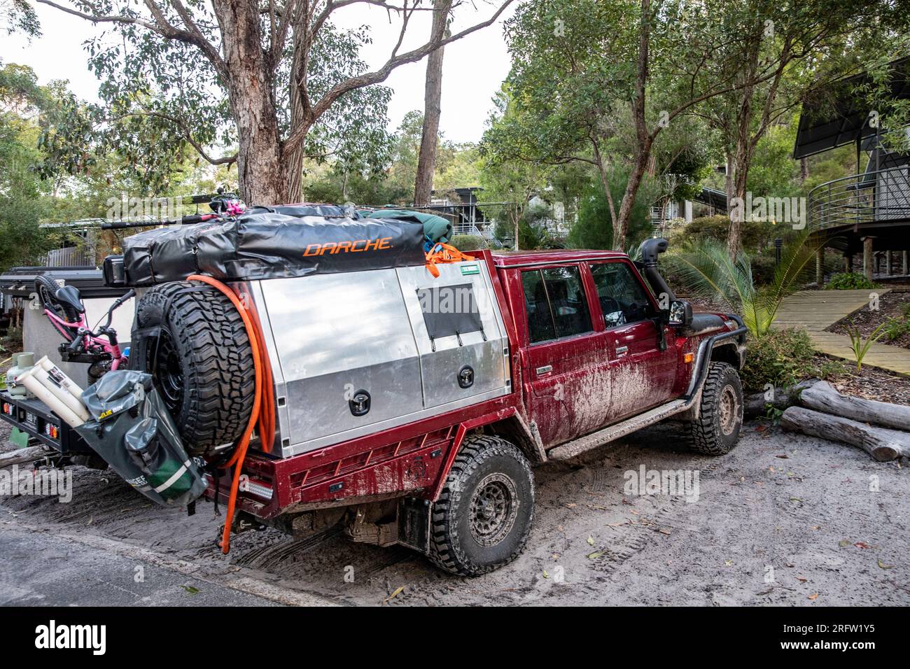 Toyota Landcruiser 4x4 4WD vehicle parked on Fraser Island, sand island ...