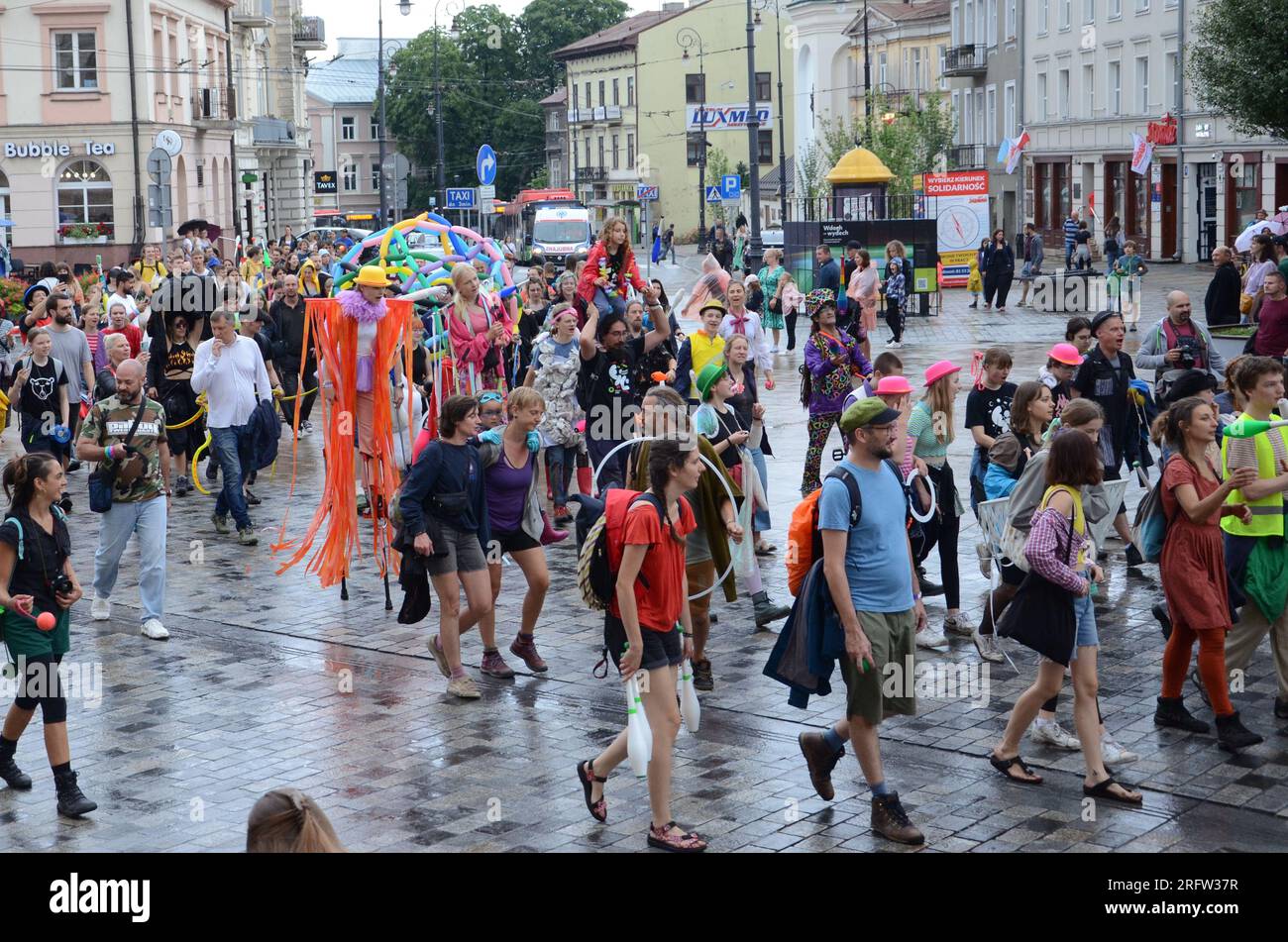 Lublin, Poland. 5th Aug, 2023. Jugglers parade in the street during the European Juggling ...