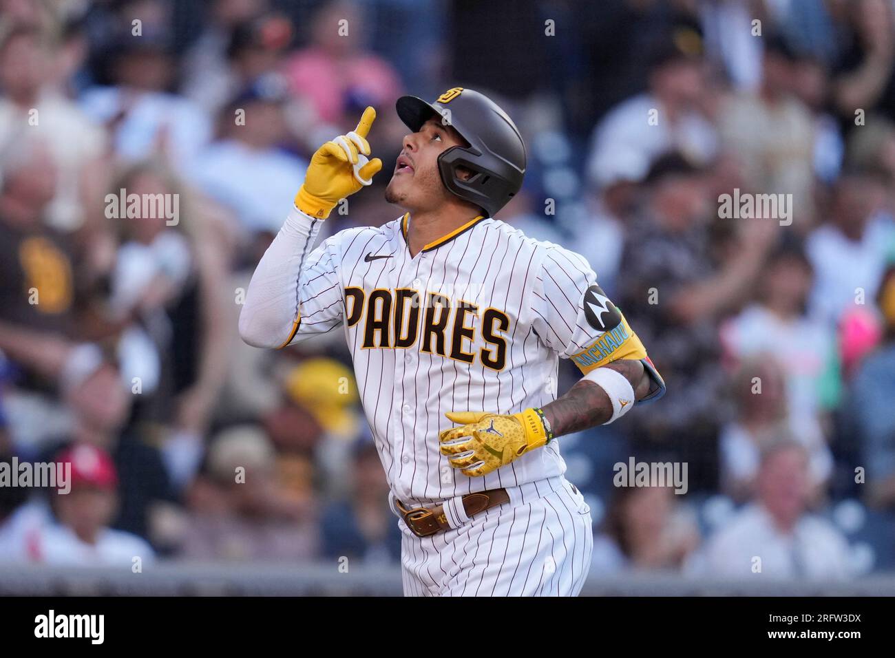 San Diego Padres' Manny Machado celebrates after hitting a home run ...