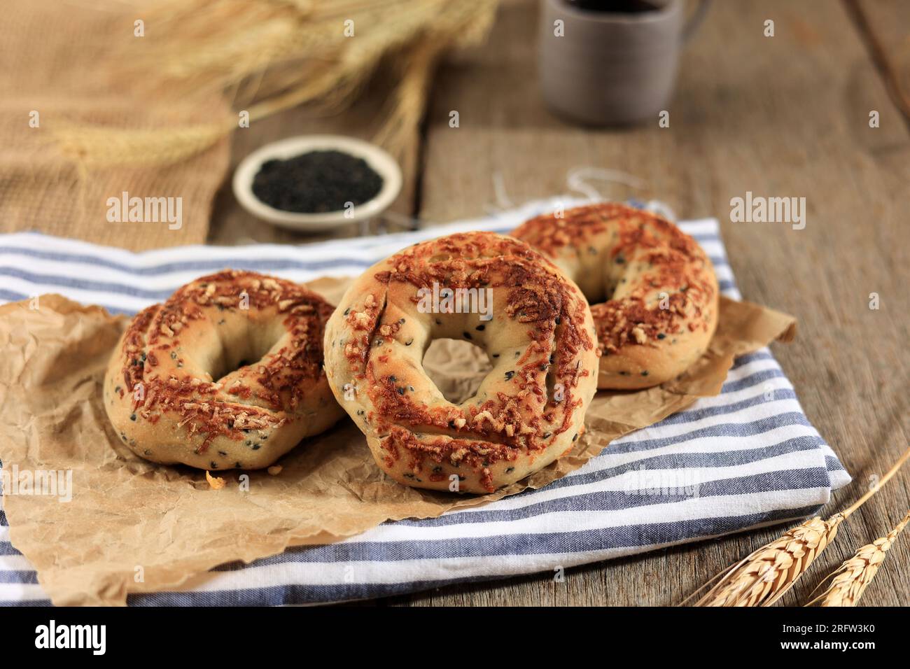 Fresh Baked Black Sesame Sourdough Donut Bread Ring Stock Photo - Alamy