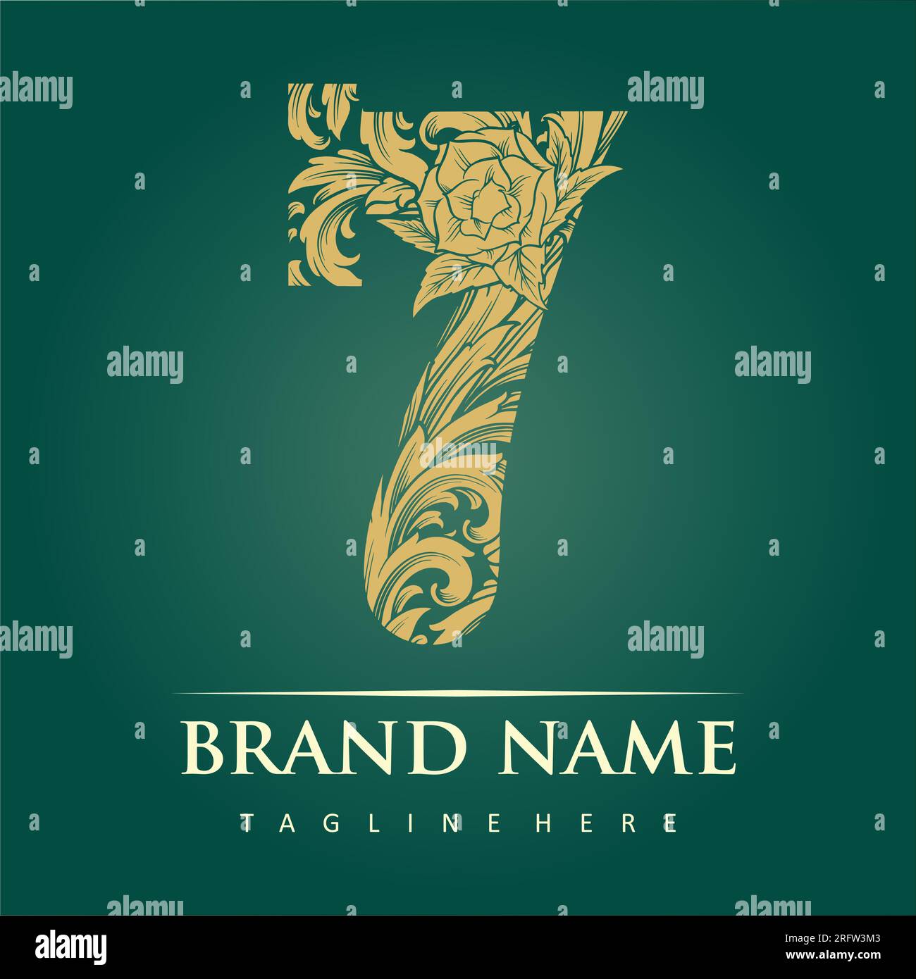 Luxurious monogram number 7 with detail engraved floral ornament vector ...