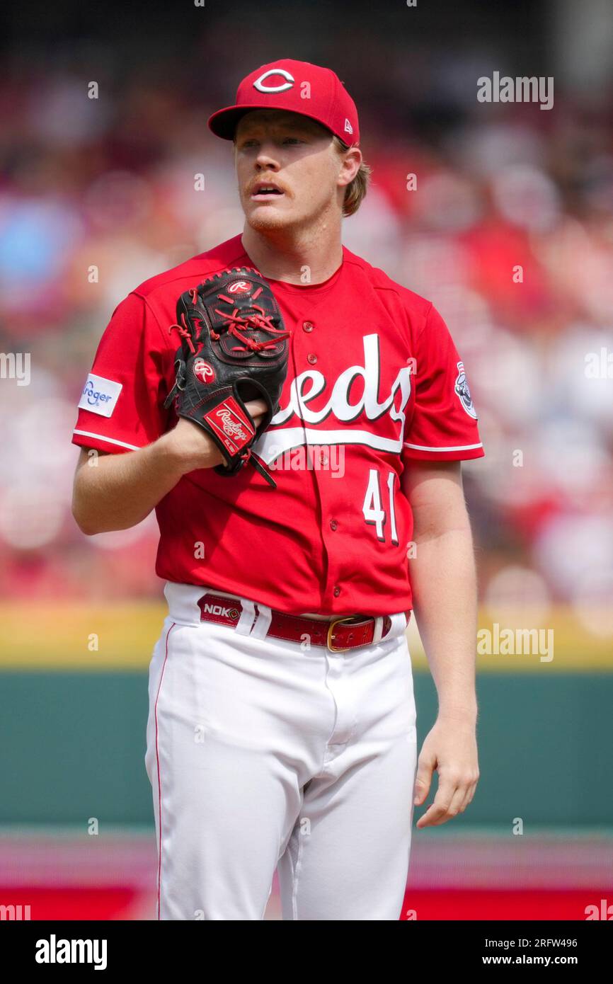 Cincinnati Reds' Andrew Abbott prepares to throw during a baseball game ...