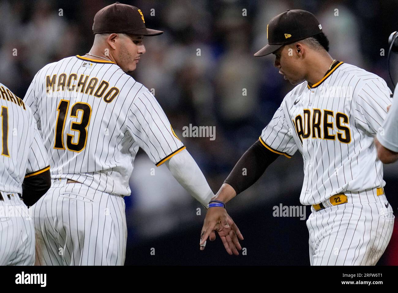 San Diego Padres third baseman Manny Machado (13) celebrates with left ...