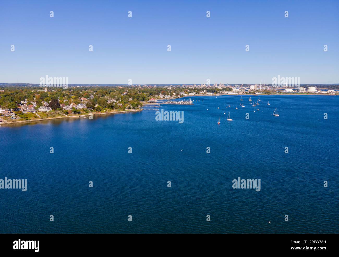 Edgewood Beach aerial view from Providence River near river mouth to ...