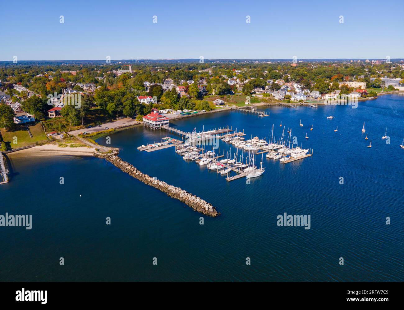 Edgewood Yacht Club aerial view from Providence River near river mouth ...