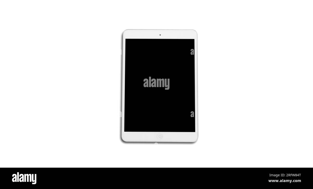 Concept for advertisement and brochure. A tablet with white screen ...