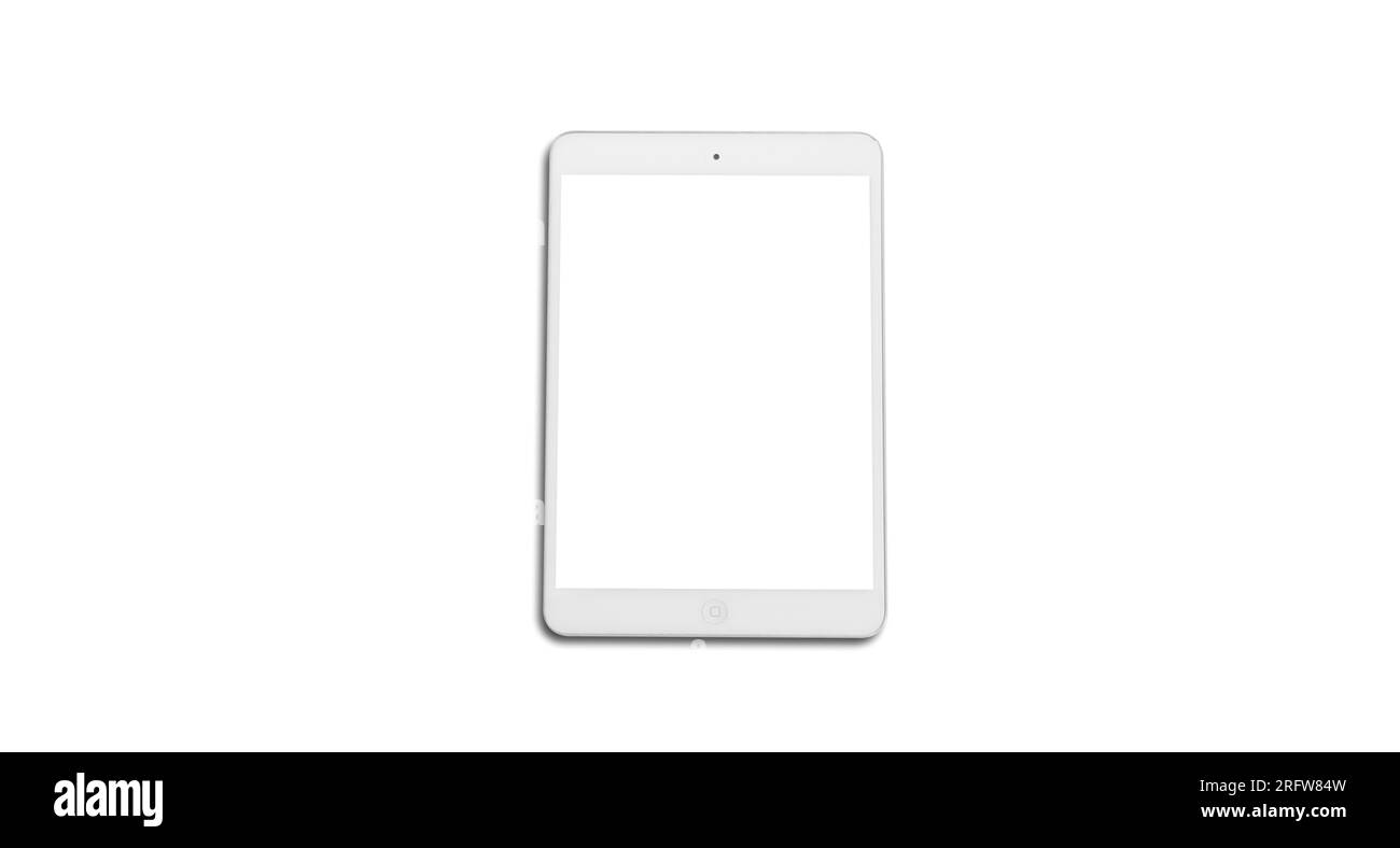 Concept for advertisement and brochure. A tablet with white screen ...