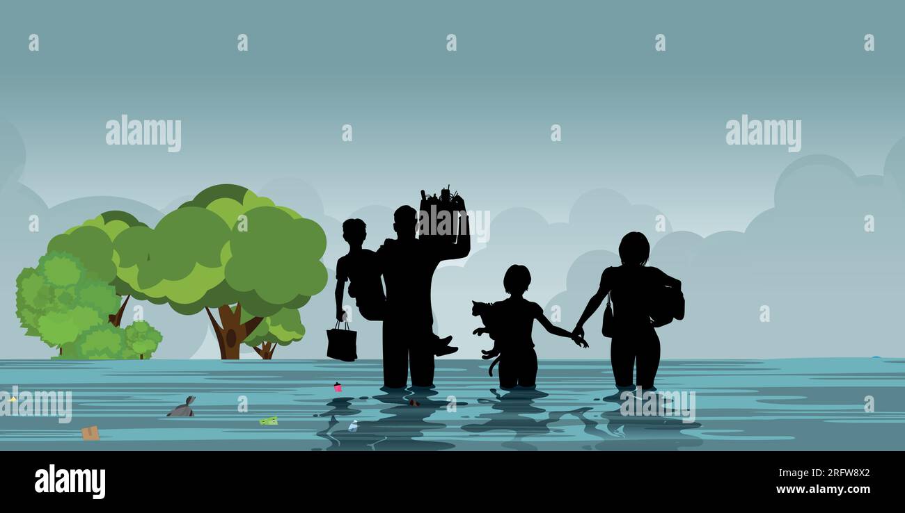 family left home by the heavy rain and flood Stock Vector Image & Art ...