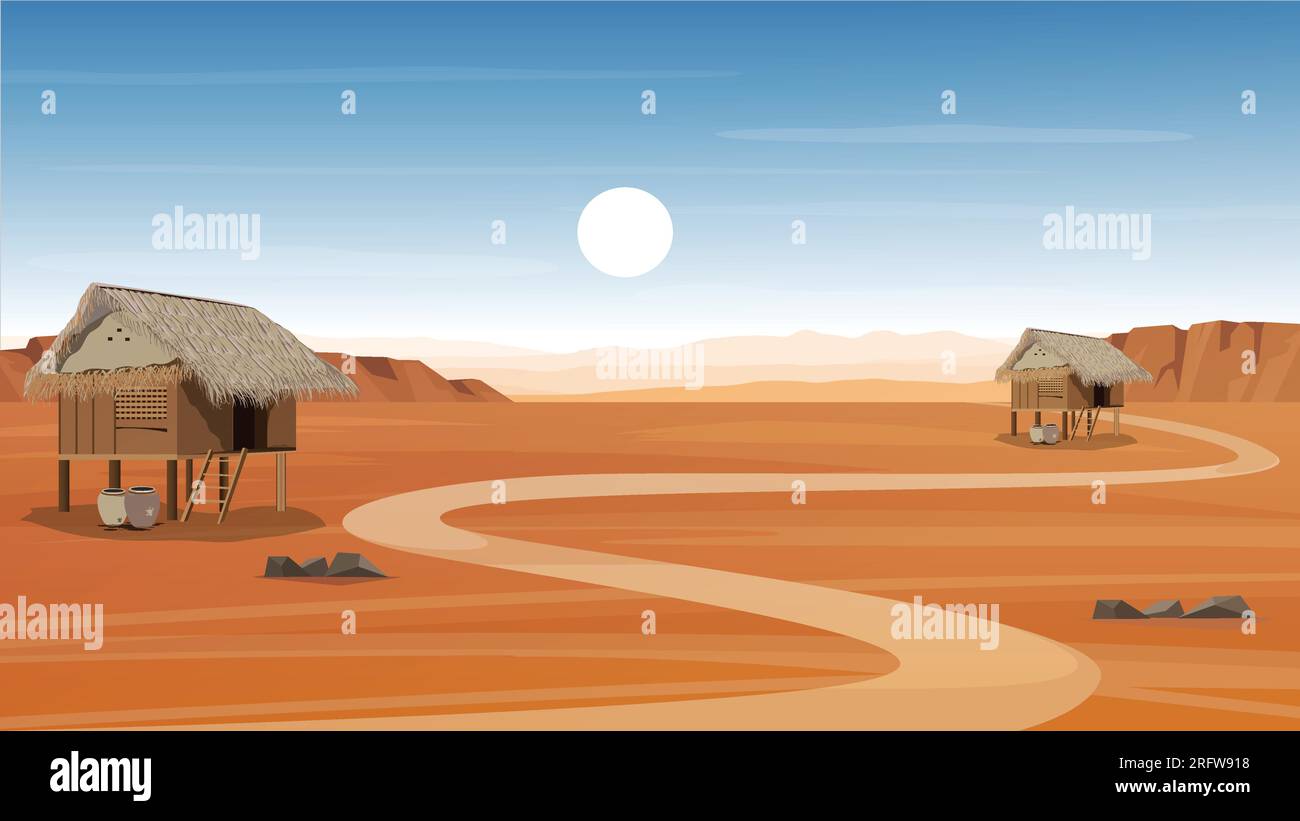 houses built in desert. no water area. old village hut empty area. dry ...