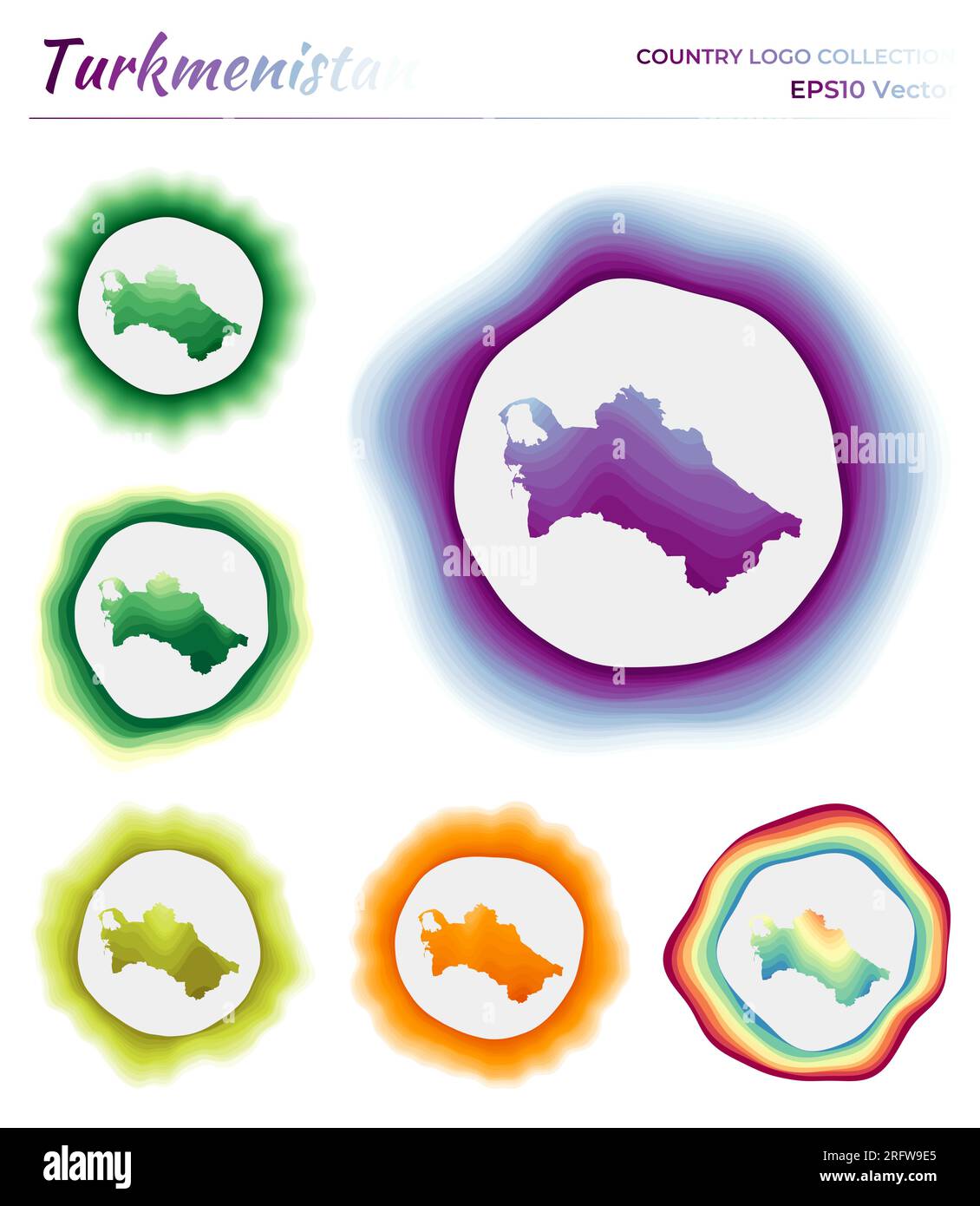 Turkmenistan logo collection. Colorful badge of the country. Layers ...