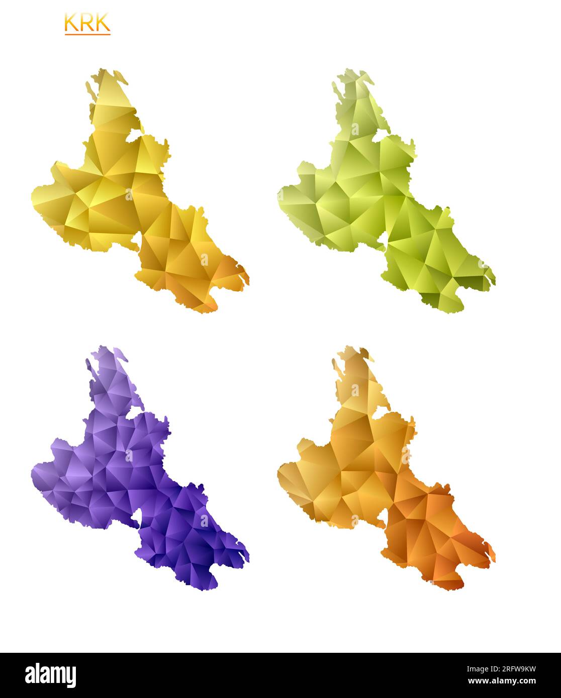 Set of vector polygonal maps of Krk. Bright gradient map of island in ...