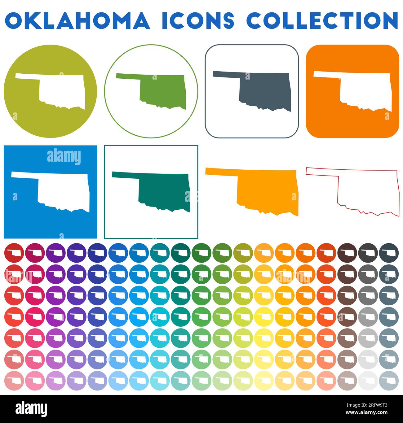 Oklahoma icons collection. Bright colorful trendy map icons. Modern ...