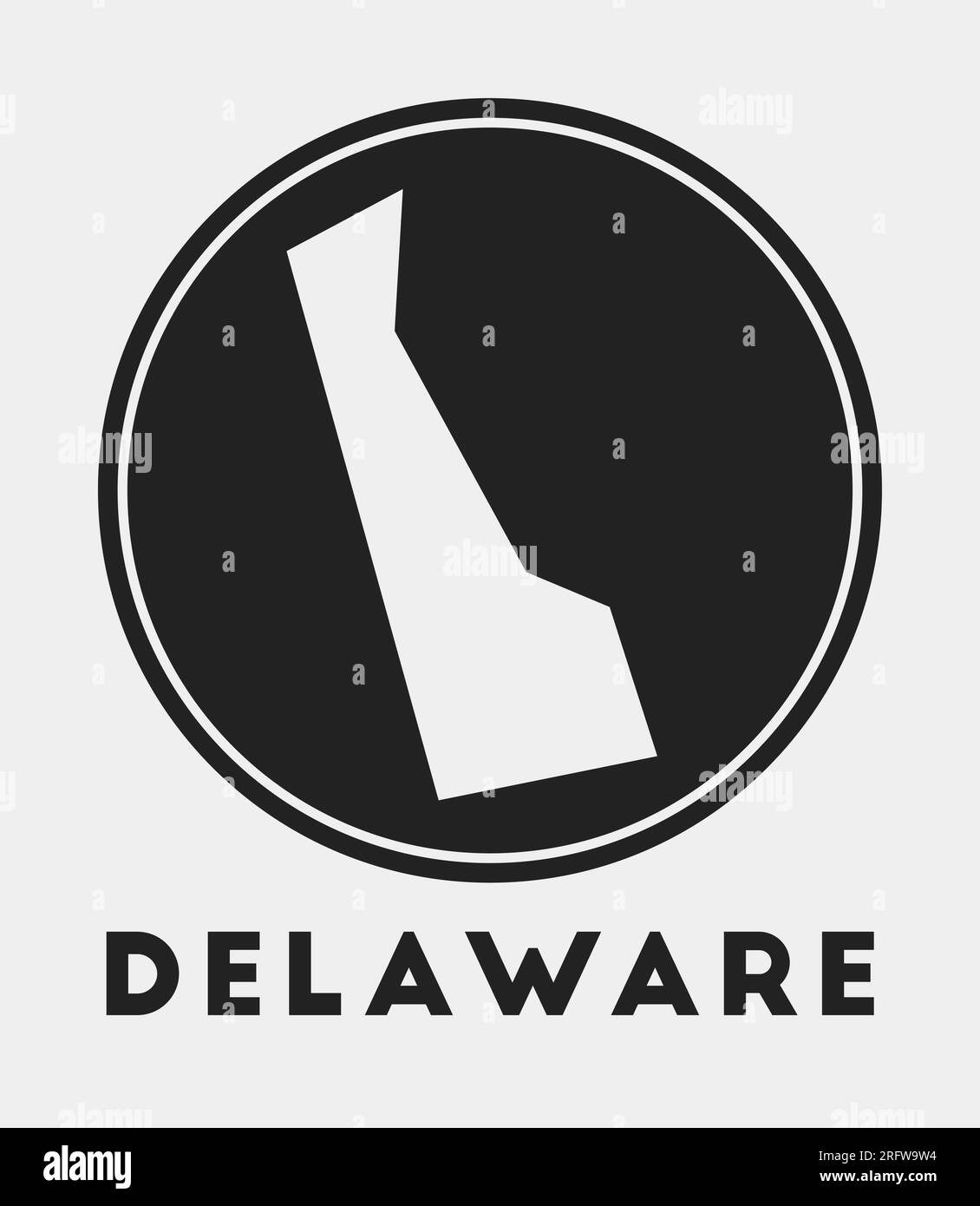 Delaware icon. Round logo with US state map and title. Stylish Delaware ...