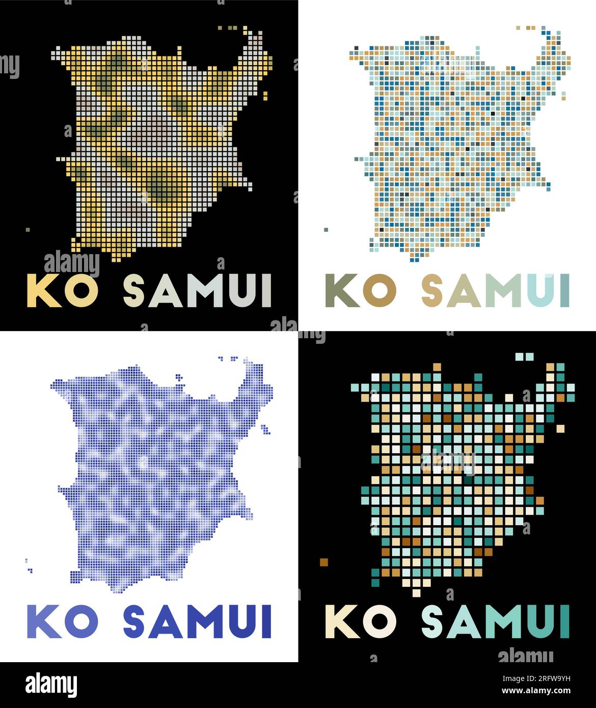 Ko Samui map. Collection of map of Ko Samui in dotted style. Borders of ...