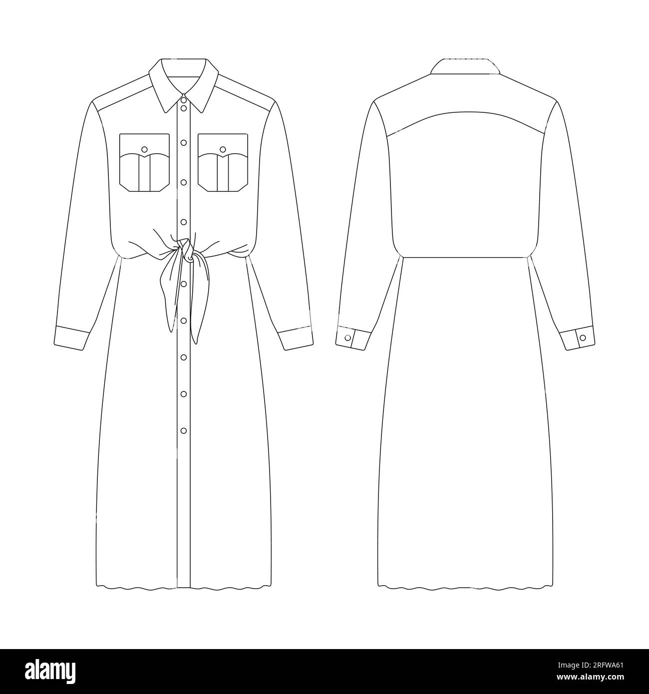 Template dress with tie waist and patch pockets vector illustration ...