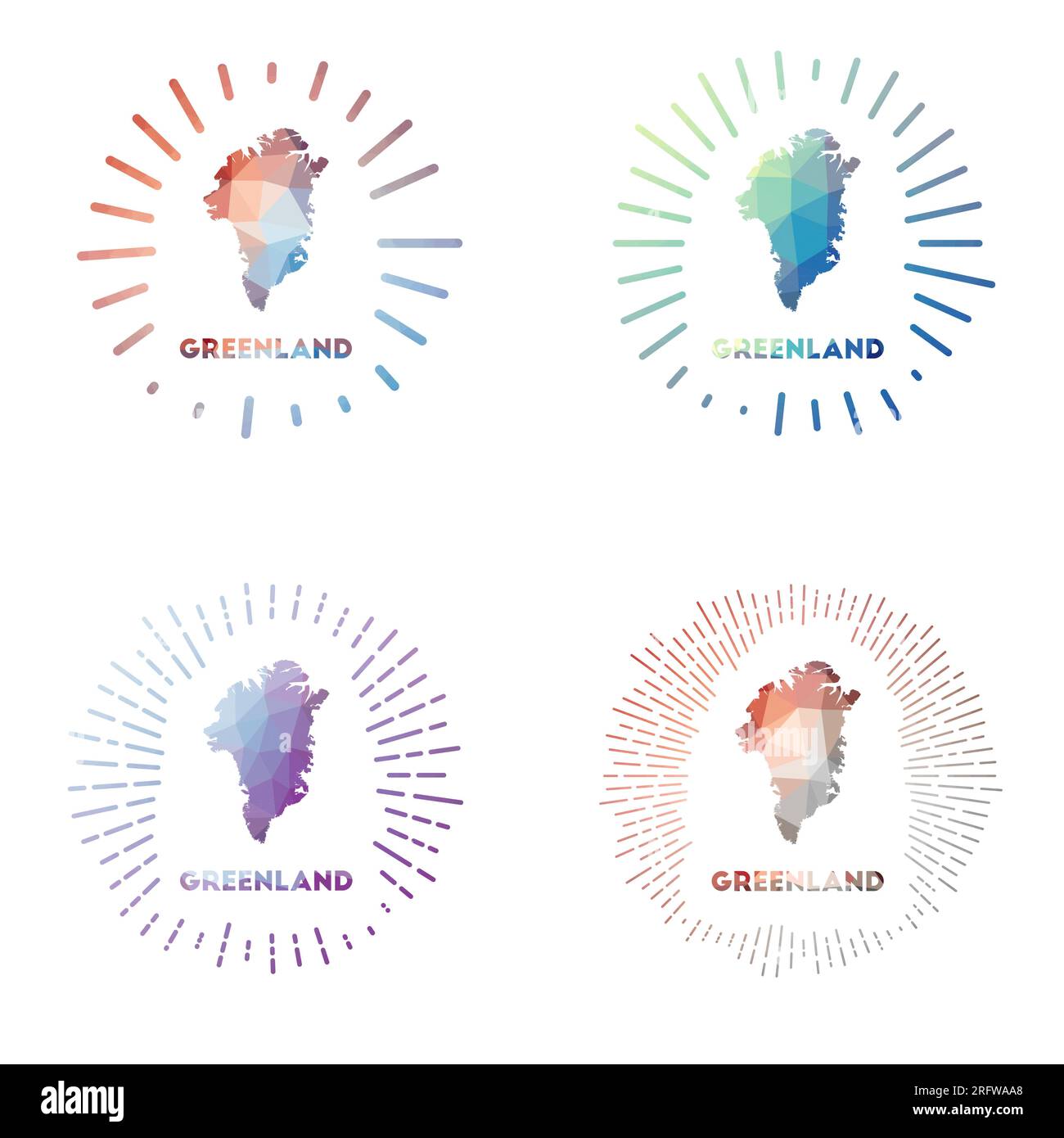Greenland low poly sunburst set. Logo of country in geometric polygonal style. Vector ...