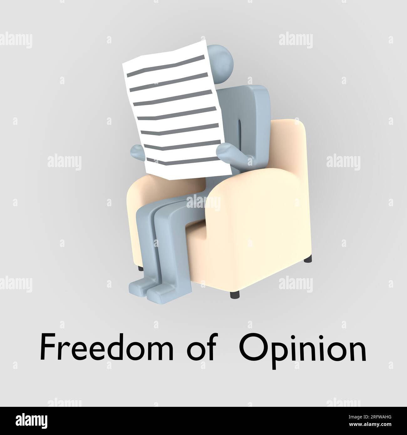 3D illustration of a man silhouette sitting in an arm chair and reading ...