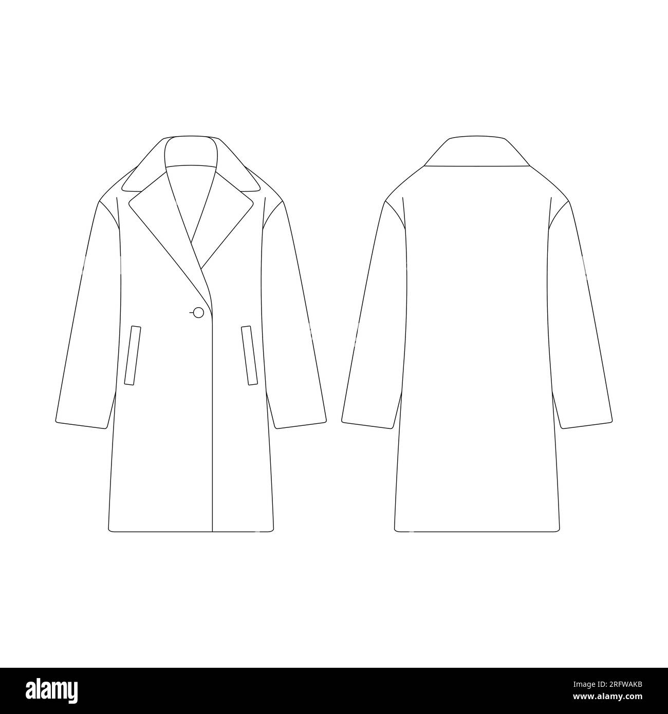 Template Women Fleece Coat Vector Illustration Flat Design Outline