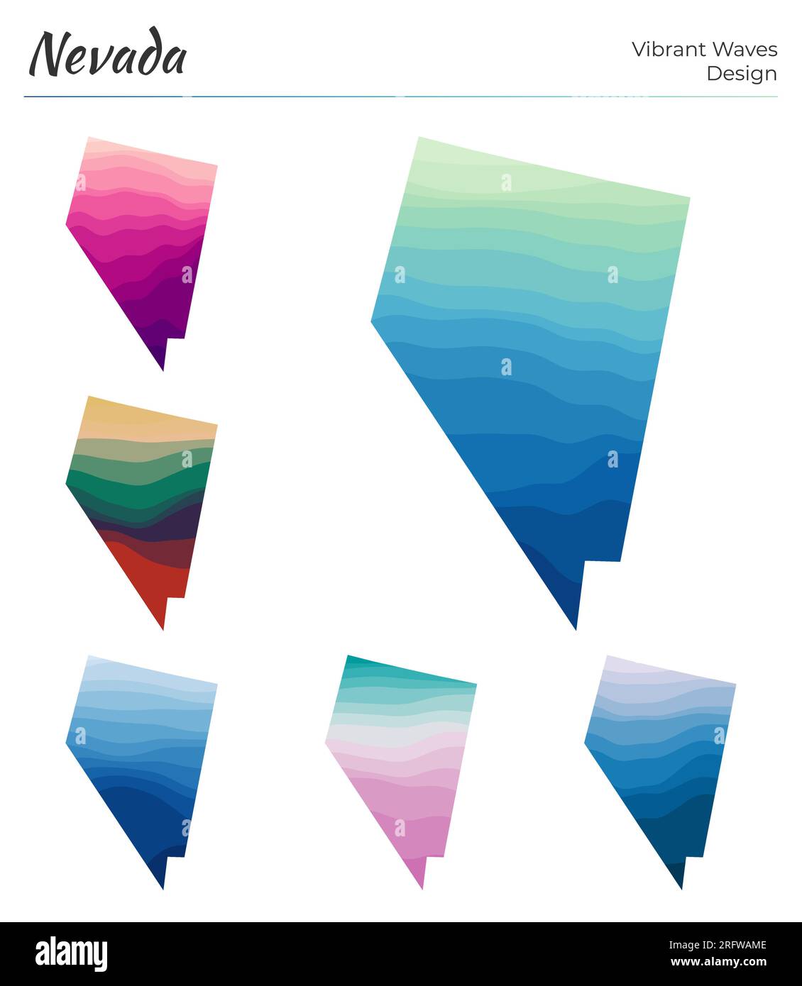 Set of vector maps of Nevada. Vibrant waves design. Bright map of US ...