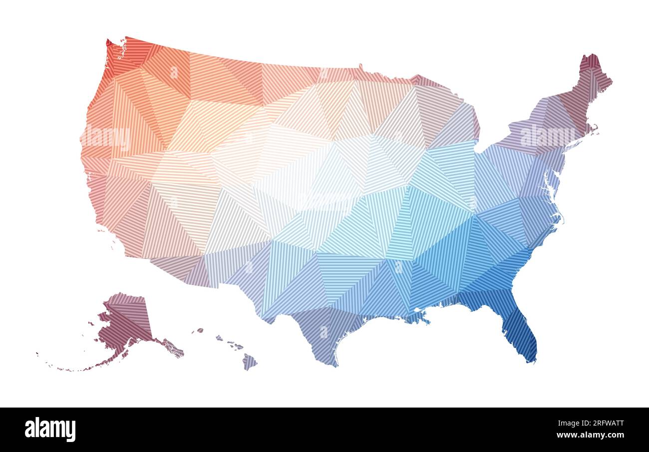 Low poly illustration of the USA map. Geometric design with stripes ...