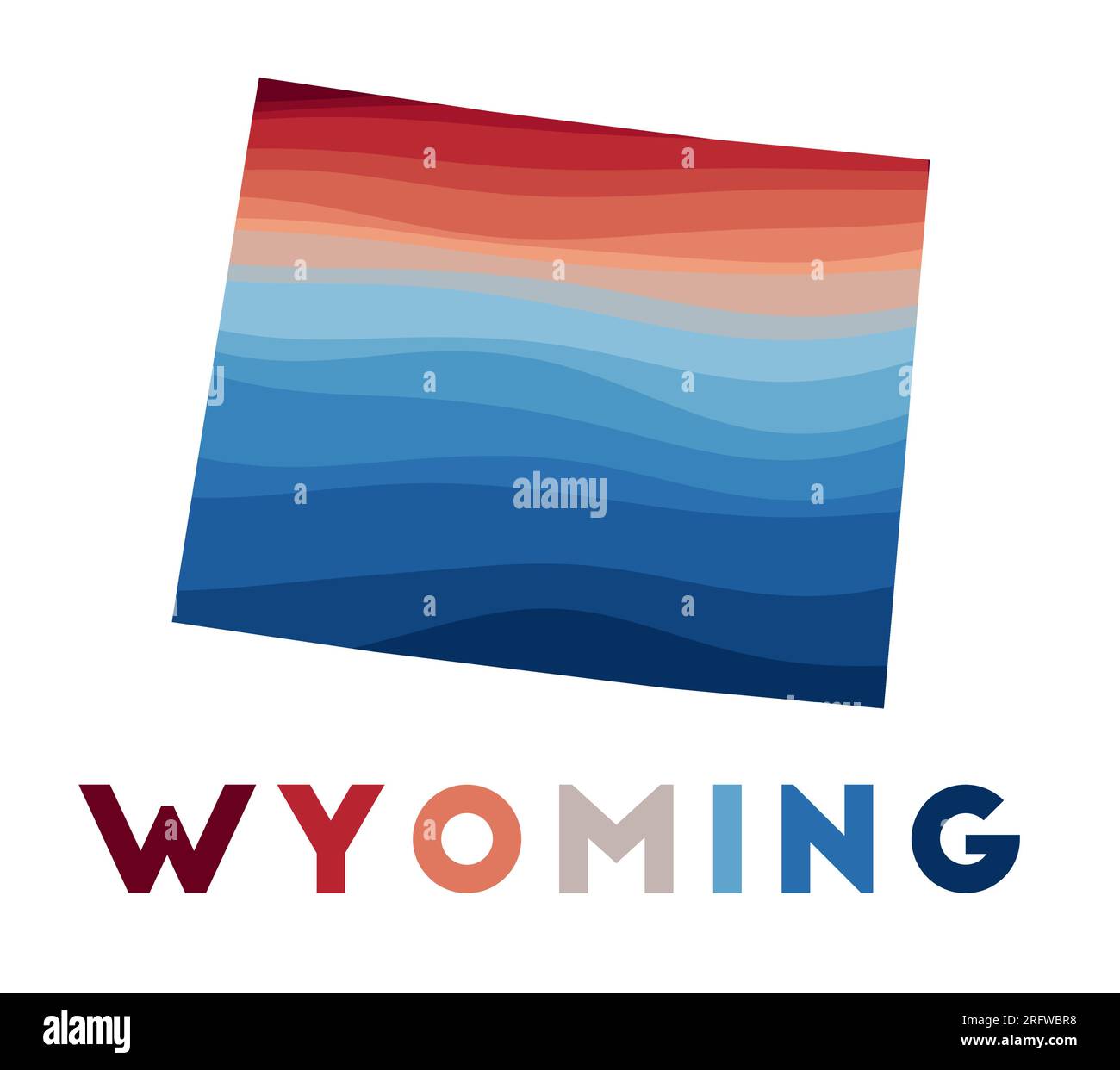 Wyoming map. Map of the US state with beautiful geometric waves in red, blue colors. Vivid ...