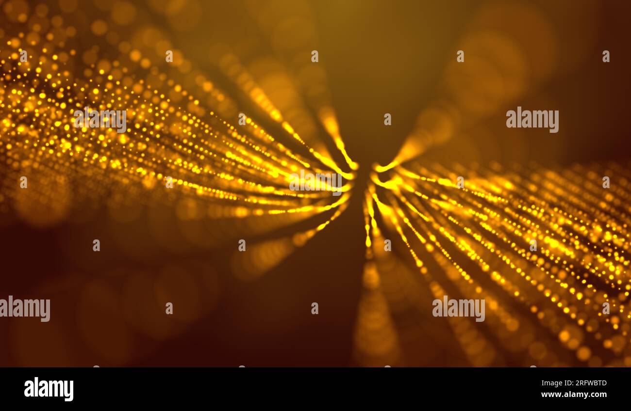 3D abstract DNA digital technology yellow light particles on yellow ...