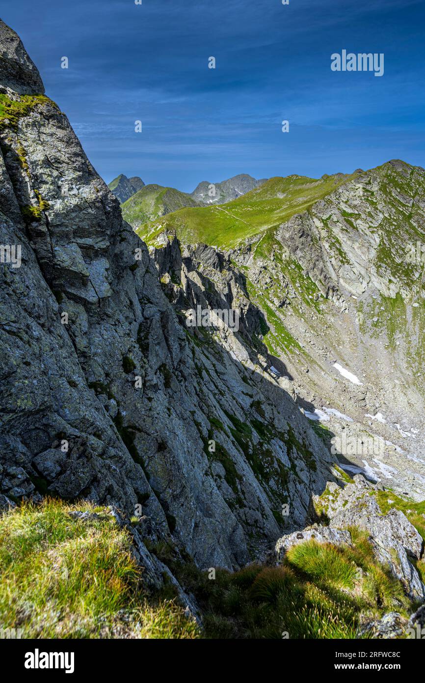 Summer landscape of the Fagaras Mountains. View from the hiking trail ...